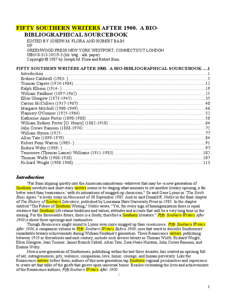 Fifty Southern Writers | Download Free PDF | William Faulkner | Poetry