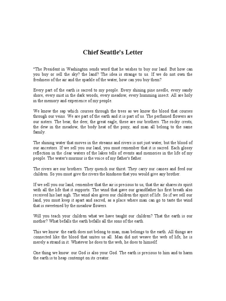 Chief Seattle's Letter | PDF | Nature