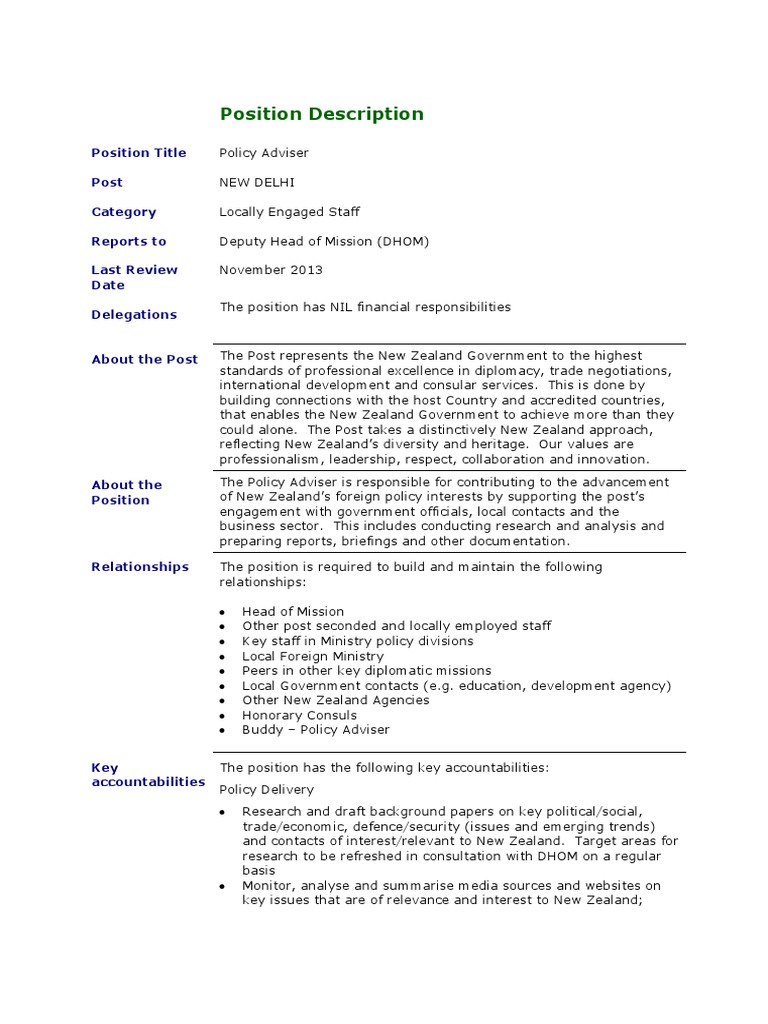 Policy Adviser Position in New Delhi | PDF | Consul (Representative ...