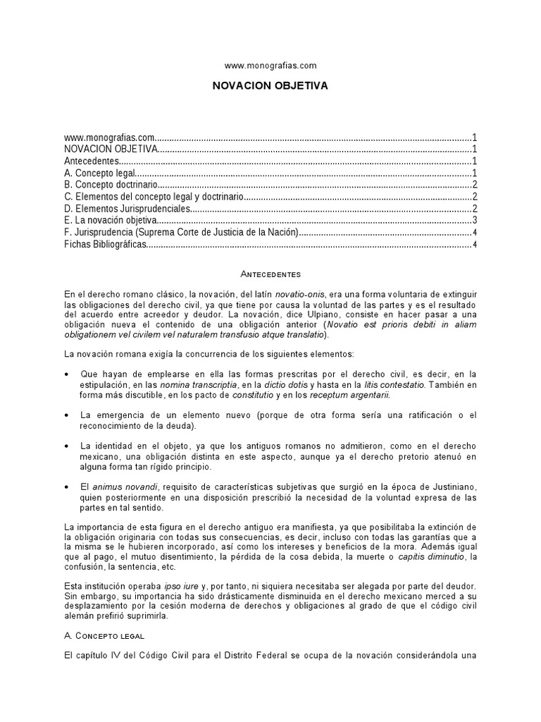 Novacion | PDF | Ley de obligaciones | Derecho civil (sistema legal)