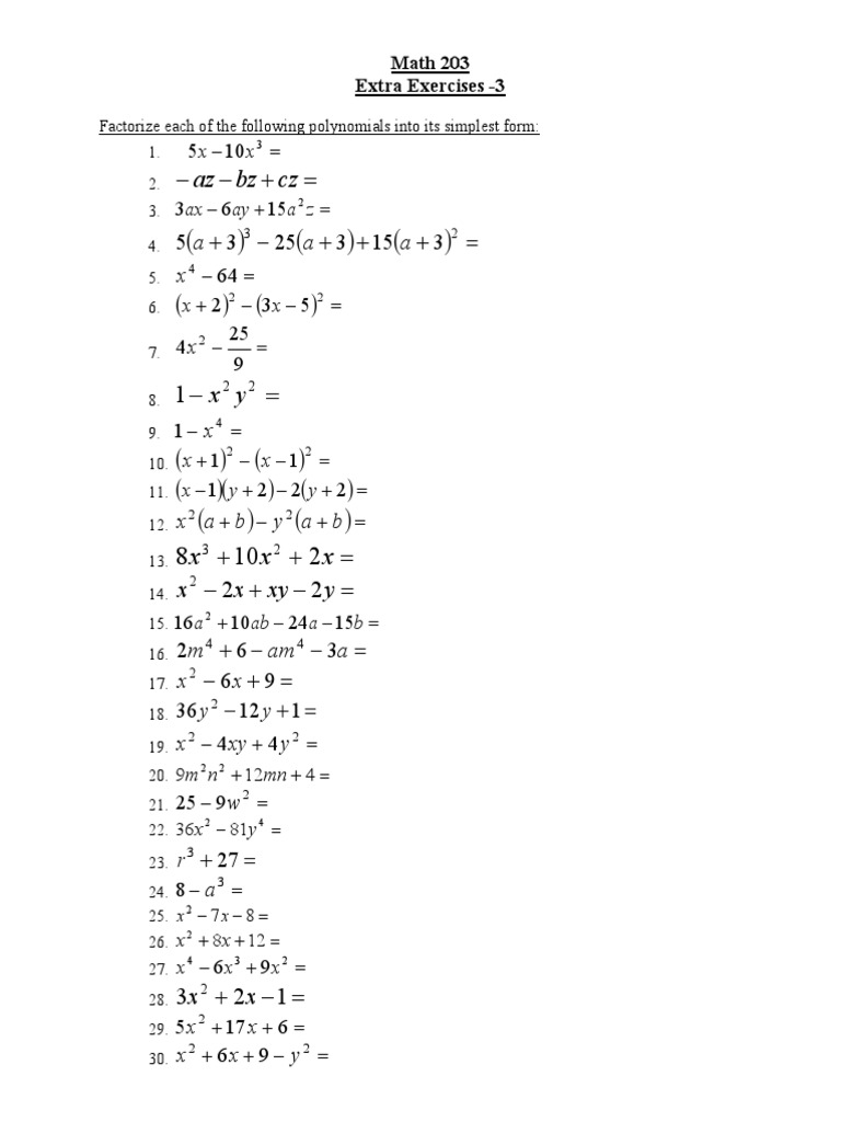 Polynomial Factorization Exercises | PDF