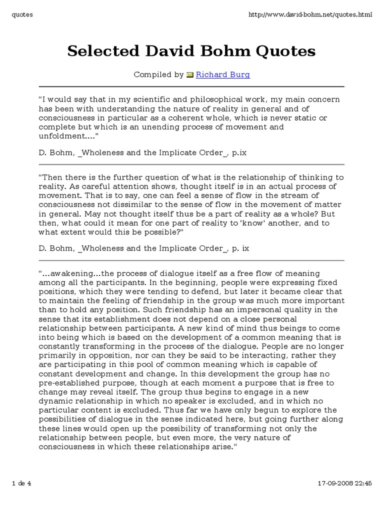 Selected David Bohm Quotes | PDF