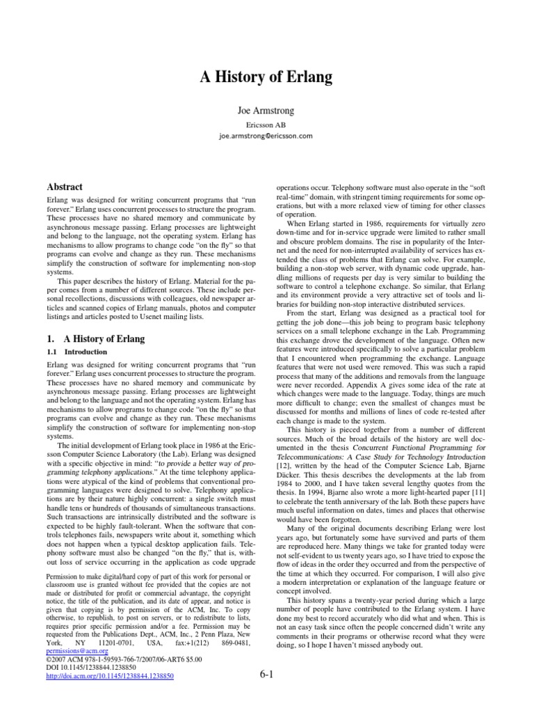Armstrong Erlang History | PDF | Message Passing | Programming Language Armstrong Erlang History | PDF | Message Passing | Programming Language