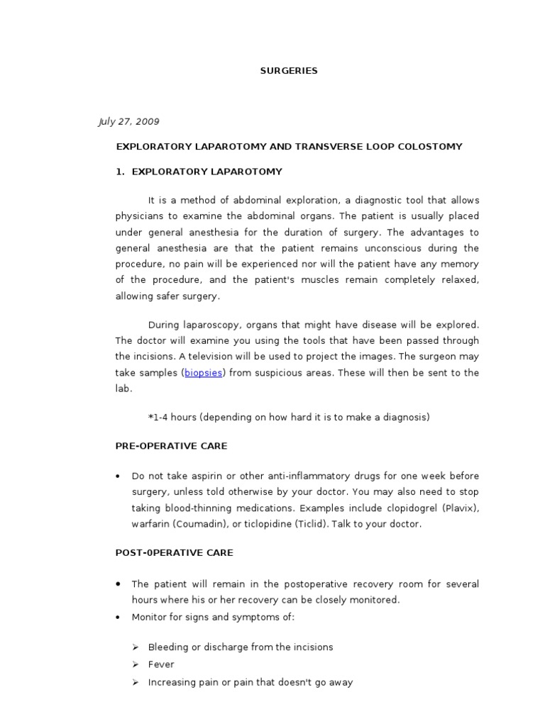 July 27 2009 Exploratory Laparotomy And Transverse Loop Colostomy 1 Download Free Pdf
