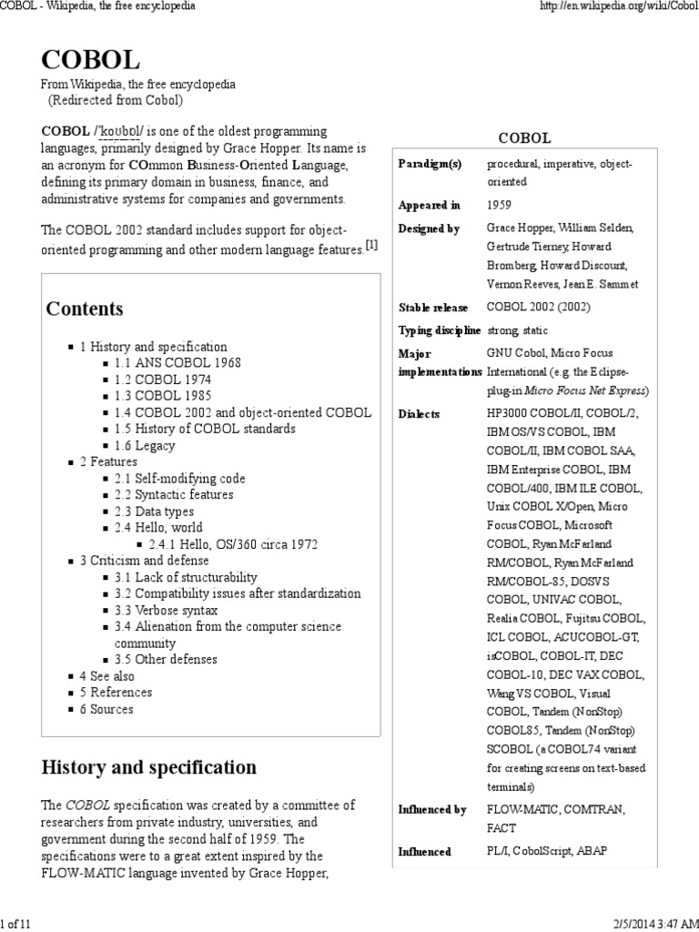 COBOL - Wikipedia, The Free Encyclopedia | PDF | Computer Programming | Software Development