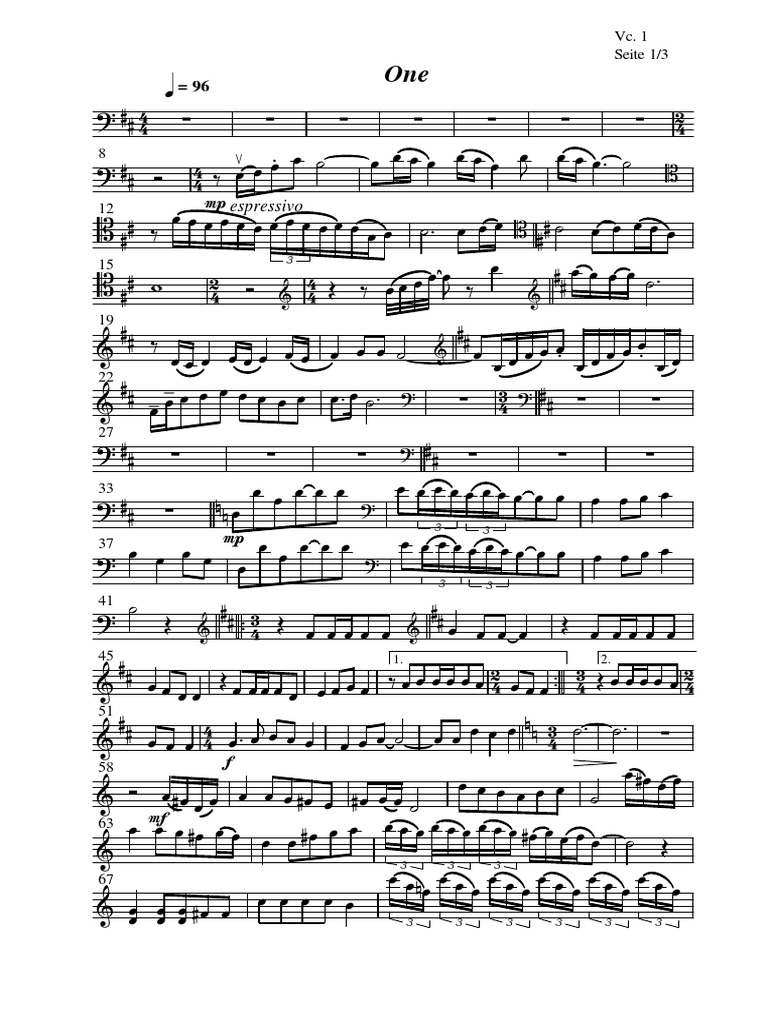 Apocalyptica - One (Cello 1) | PDF