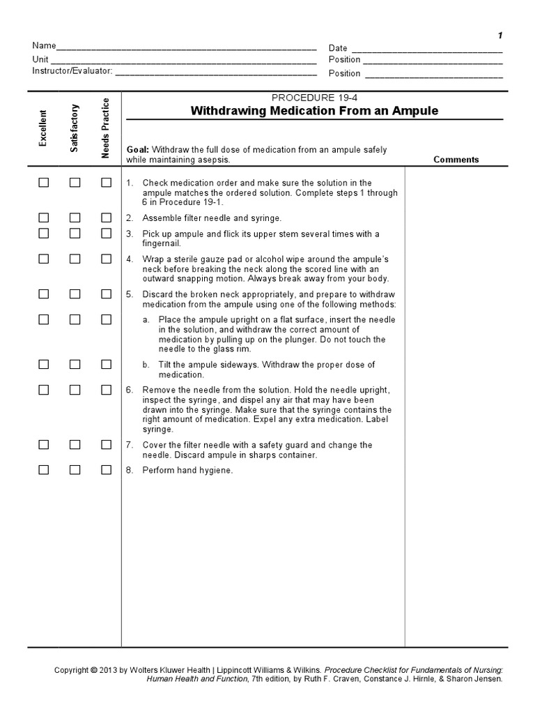 Ampule Medication Withdrawal Procedure | PDF