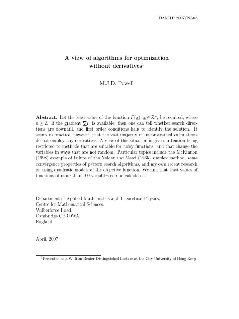 Powell - A View of Algorithms For Optimization Without Derivatives ...