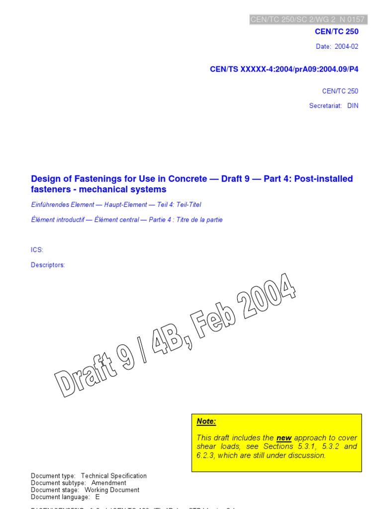 Cen/Tc 250/Sc 2/Wg 2 N 0157 | PDF | Strength Of Materials | Bending