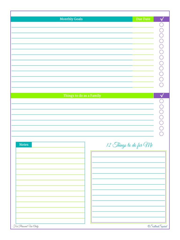 12 Things To Do For Me: Monthly Goals Due Date | PDF