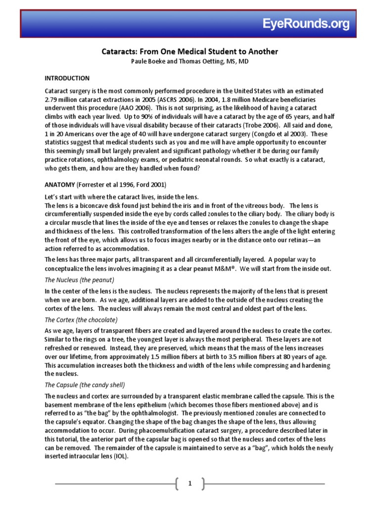 Cataract For Medical Students | PDF | Cataract | Eye