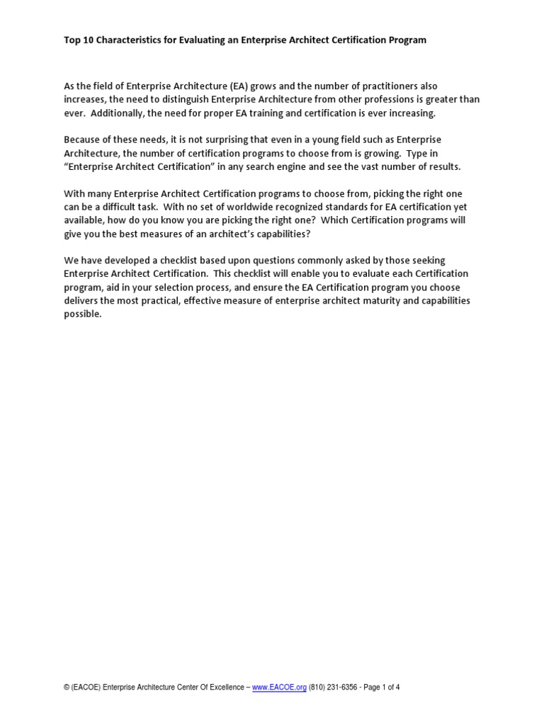 Top10 Enterprise Architect Certification | PDF | Enterprise Architecture | Professional ...