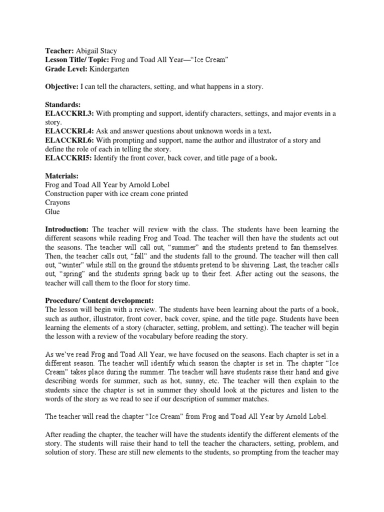 Observation One Lesson Plan Frog and Toad | PDF | Pedagogy | Teaching