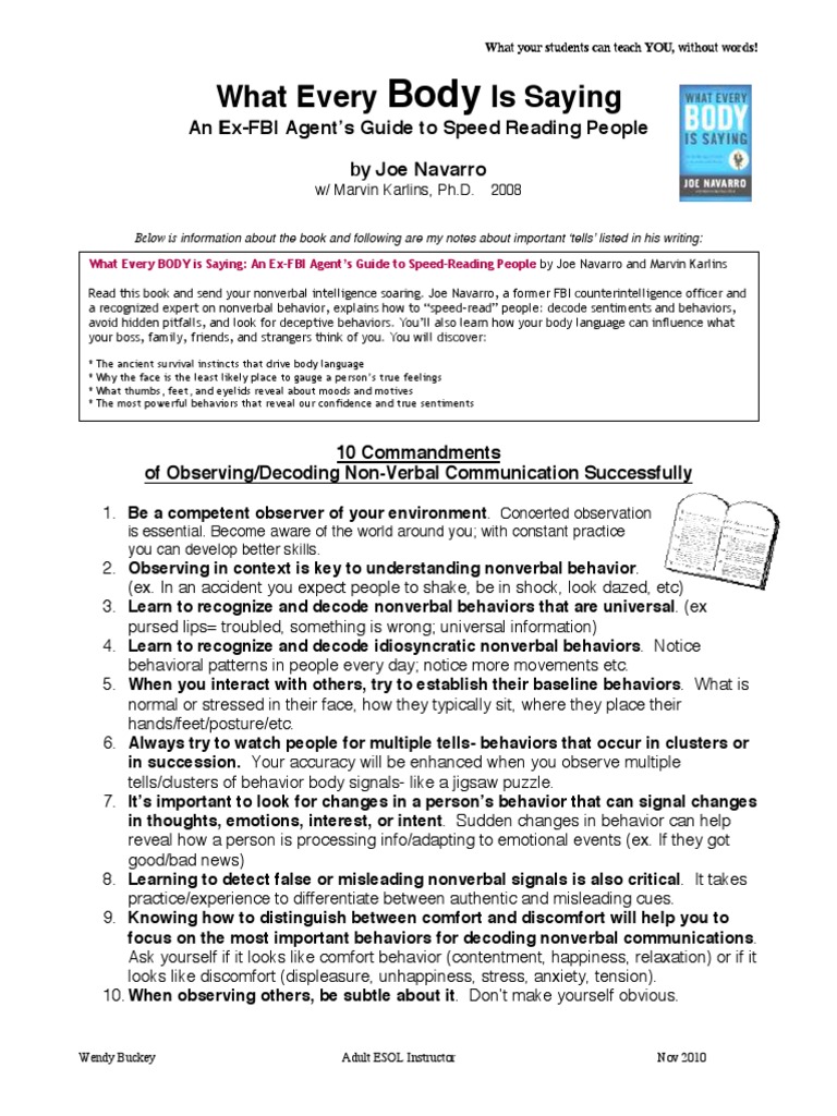 f60 - What Every Body Is Saying | PDF | Nonverbal Communication | Body ...