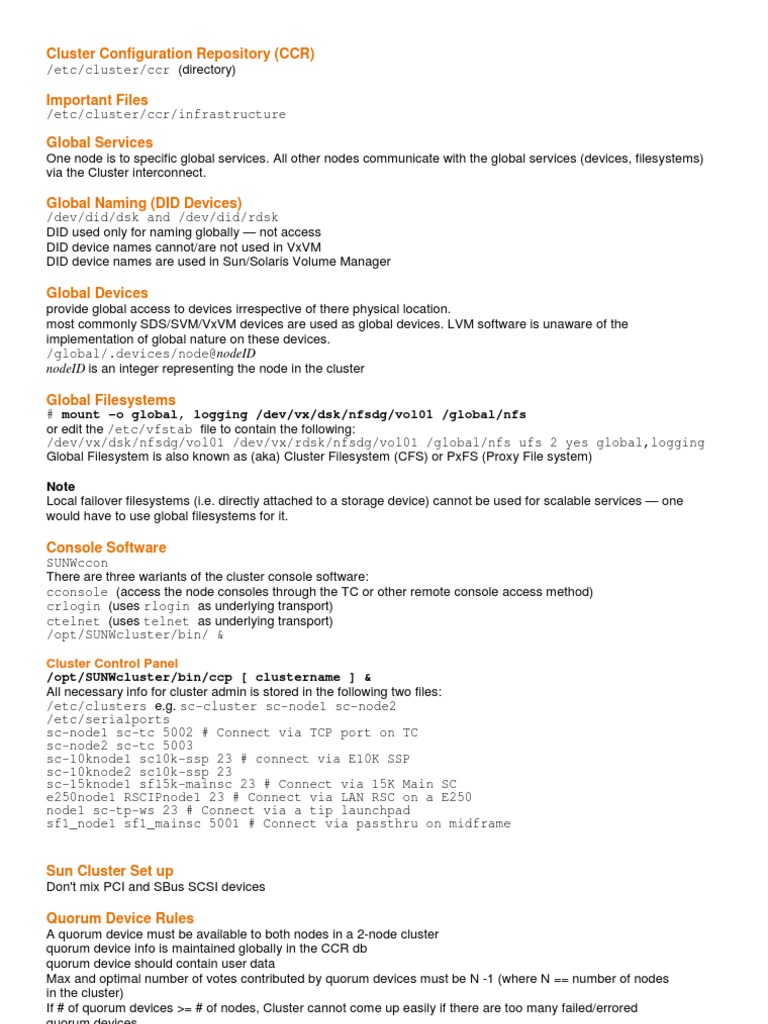 Sun Cluster 3.2 Cheat Sheet | PDF | Computer Cluster | File System