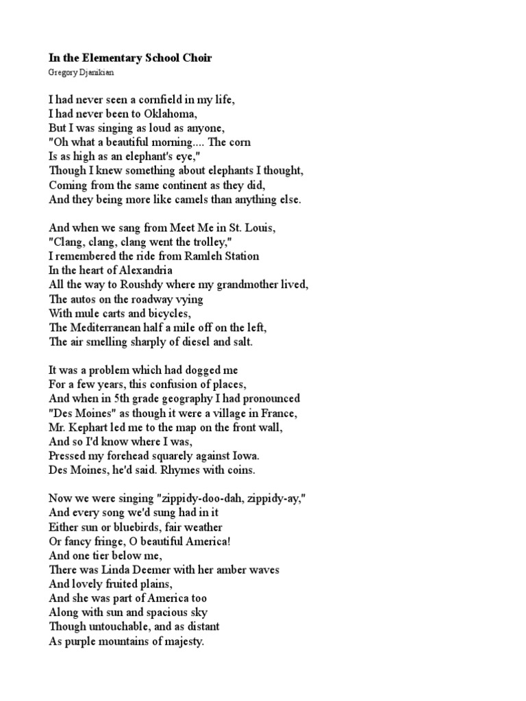 In The Elementary School Choir: Gregory Djanikian | PDF