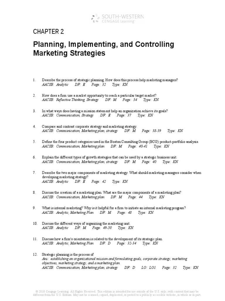Chapter 2 - Planning, Implementing, and Controlling Marketing ...