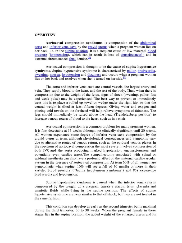 Aortocaval Compression Syndrome, Is Compression of The | PDF | Blood ...
