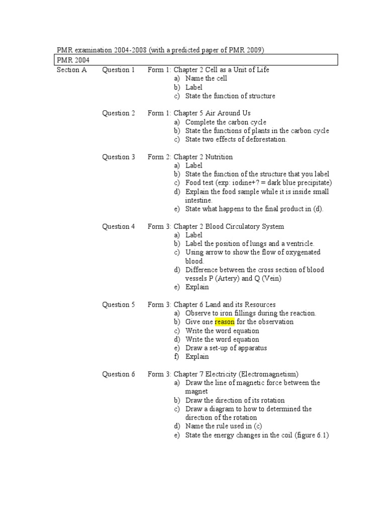PMR Examination 2004-2008 | PDF | Lever | Carbon