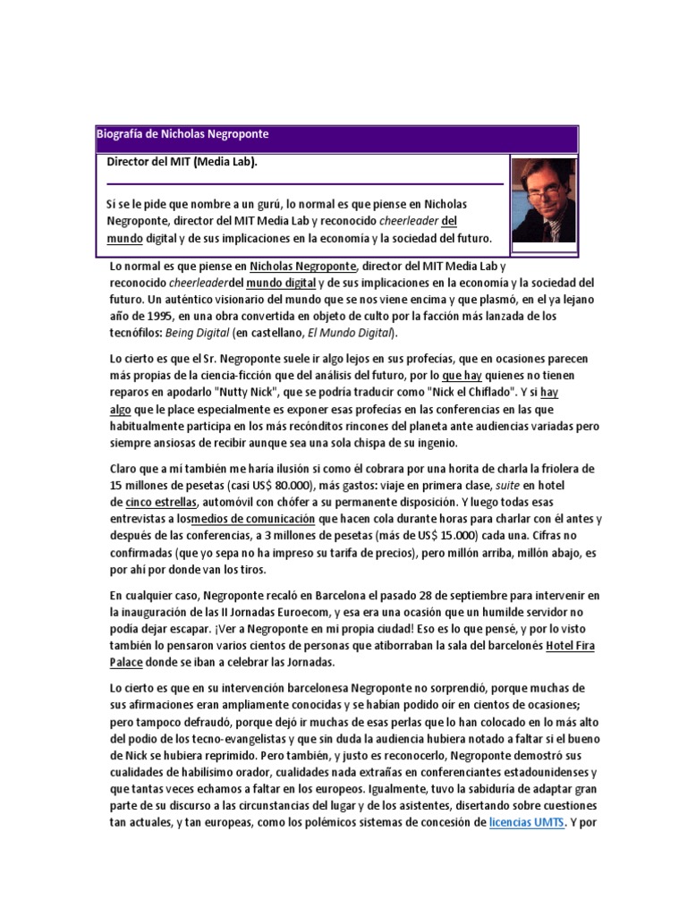 Nicholas Negroponte: Visionario Digital | PDF | Internet | Instituto de ...