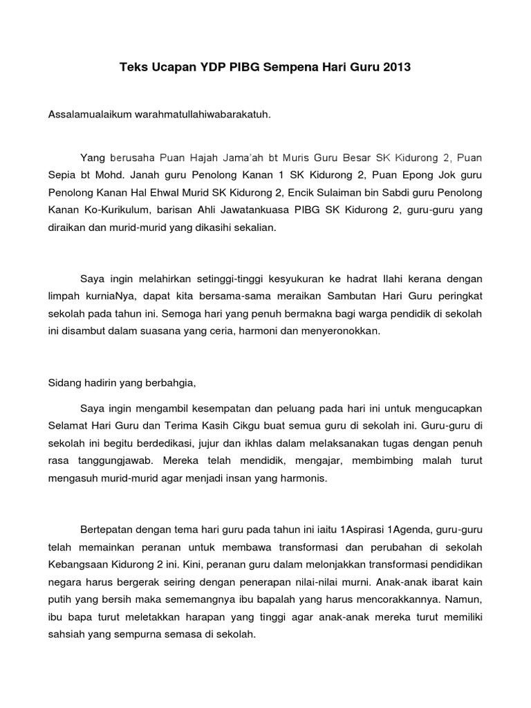 Teks Ucapan Guru Besar Sempena Hari Guru 2013 | PDF | Kesehatan Holistik