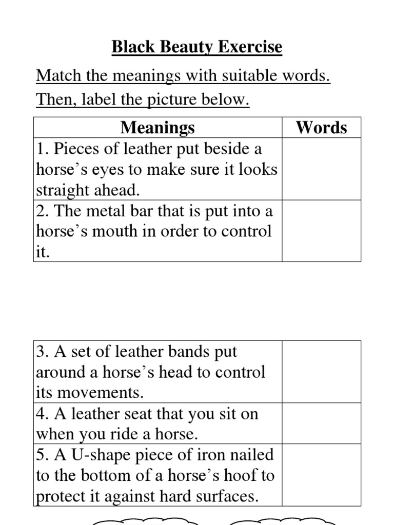 Black Beauty Vocabulary Exercise | PDF | Horses | Equestrianism