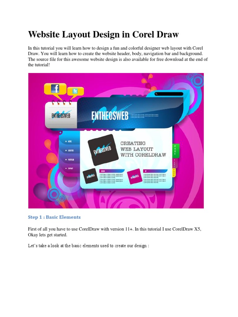 Website Layout Design in Corel Draw | Download Free PDF | Shape | Color