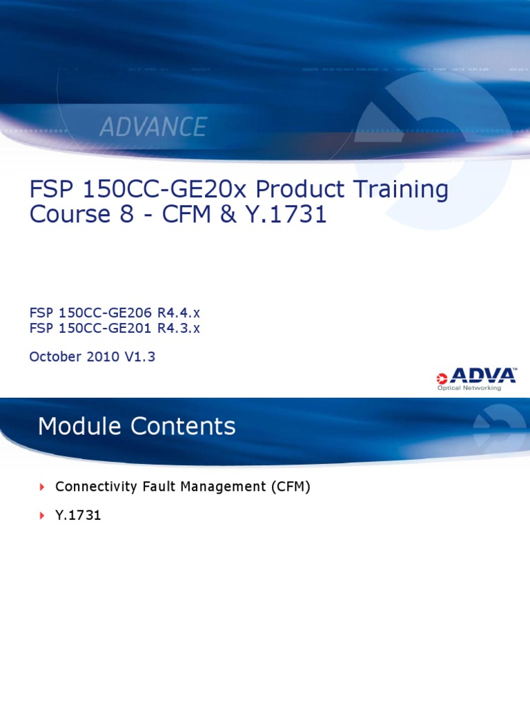 Adva - Training - FSP 150CC-GE20x R4.x Course - 8 - CFM and Y.1731 | PDF | Ethernet | Computer ...