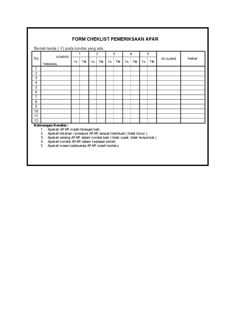 Checklist Pemeriksaan APAR | PDF