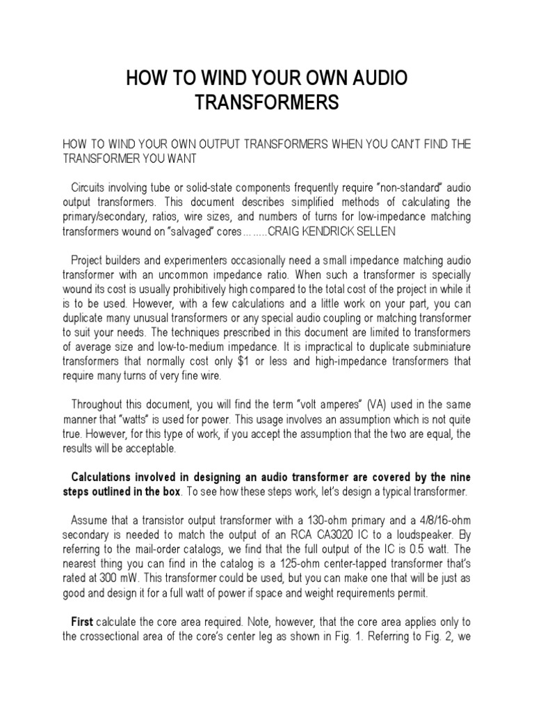 DIY Audio Transformer Winding Guide | PDF | Transformer | Electrical ...