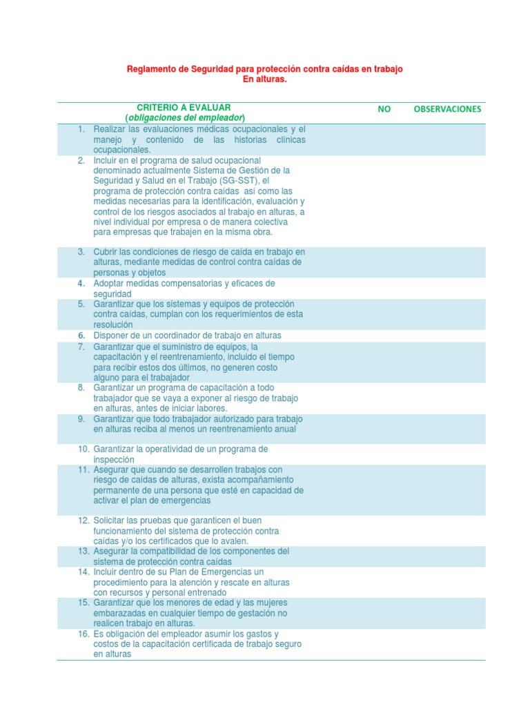 Lista de Chequeo Trabajo en Alturas | PDF | Seguro | Bienestar