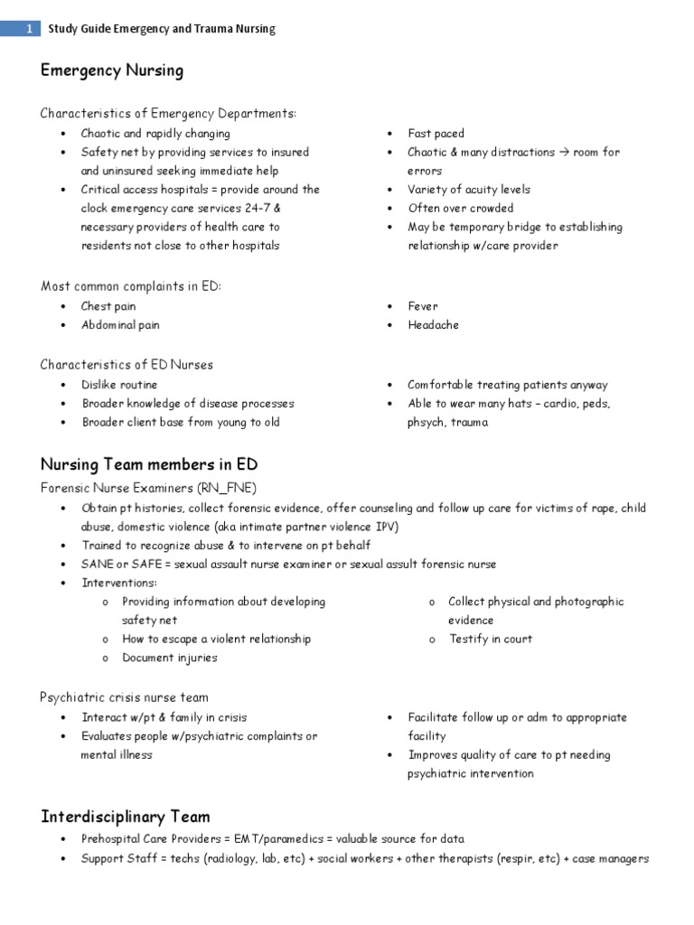 Study Guide Emergency and Trauma Nursing | PDF | Major Trauma | Nursing