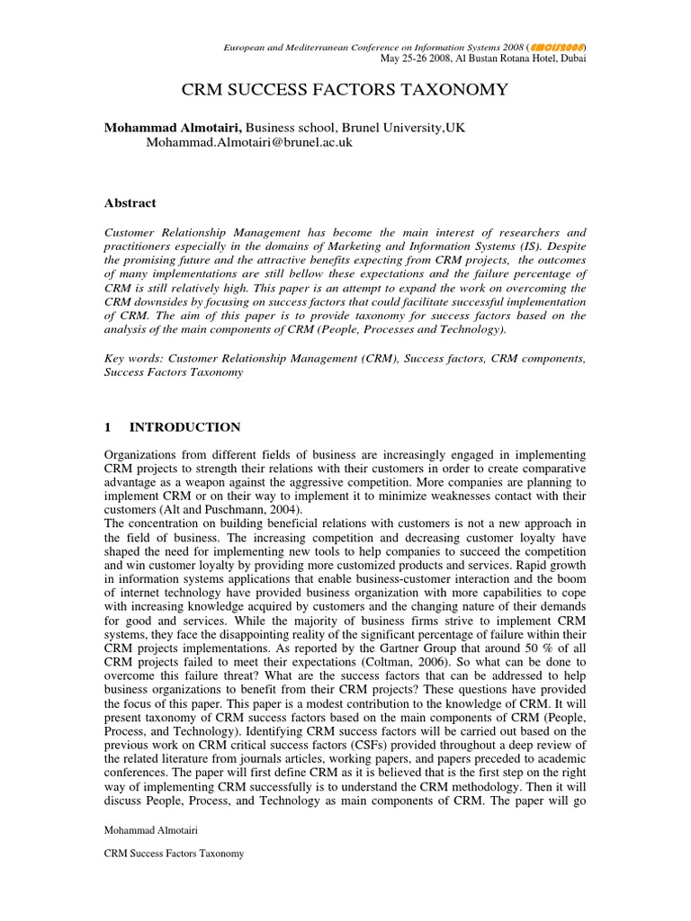 CRM Success Factors Taxonomy (PAPER) | PDF | Customer Relationship ...