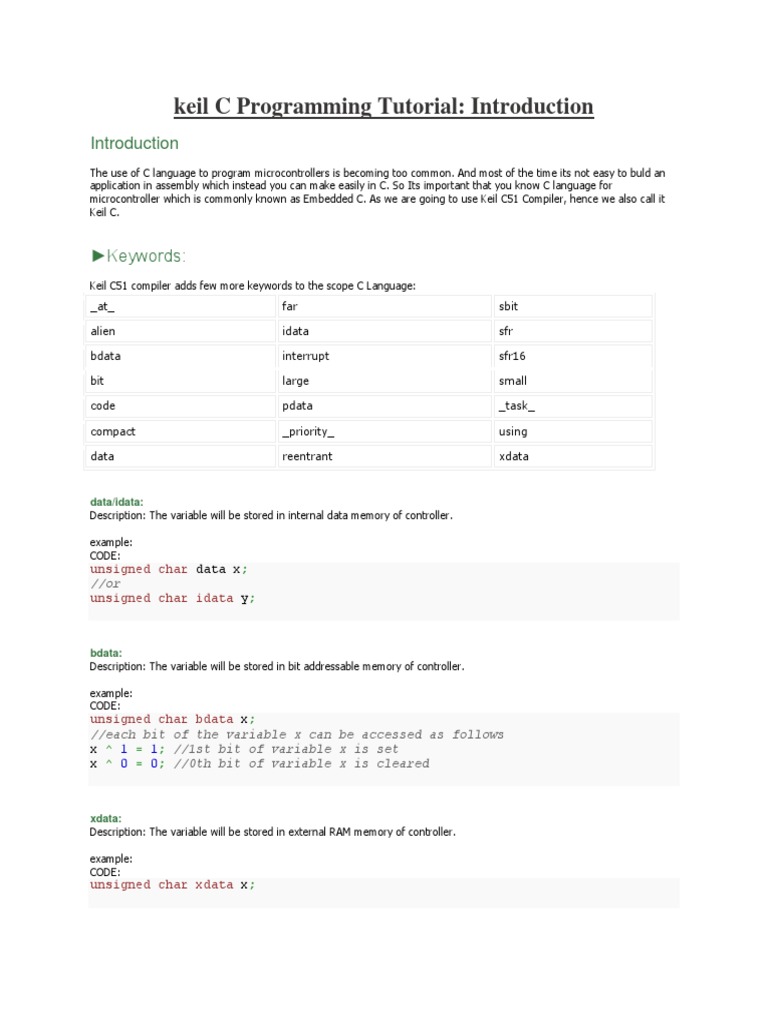 Keil C Programming Tutorial | PDF | Pointer (Computer Programming) | Parameter (Computer ...
