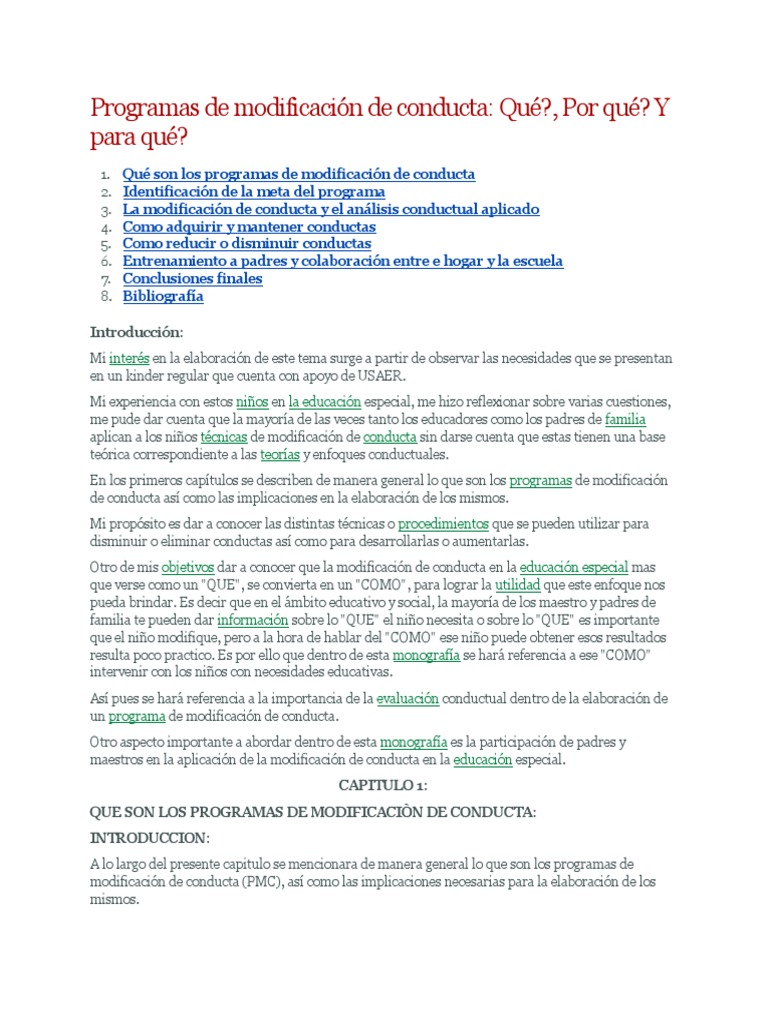 Programas de Modificación de Conducta | PDF | Comportamiento ...