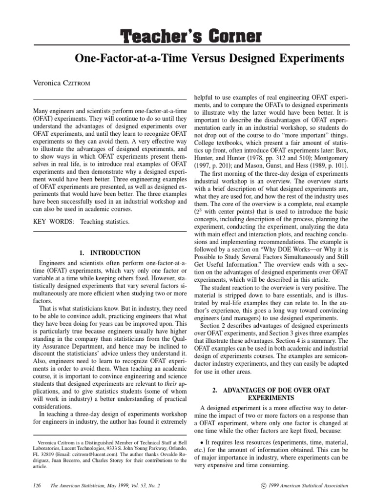 One Factor at A Time | PDF | Design Of Experiments | Experiment