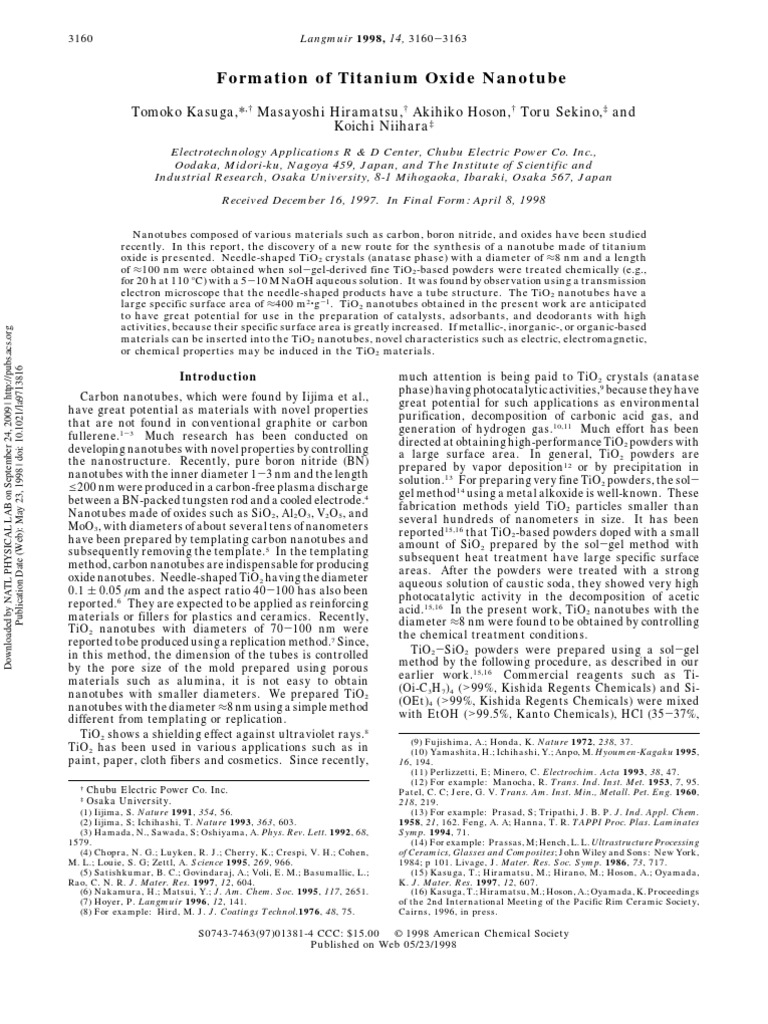 Formation of Titanium Oxide Nanotube | PDF | Carbon Nanotube | Titanium ...