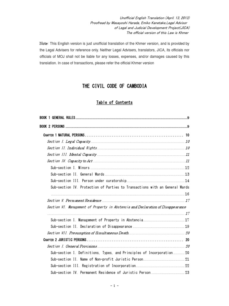 Civil Code of Cambodia Eng April 2013 (FINAL) | Legal Personality ...