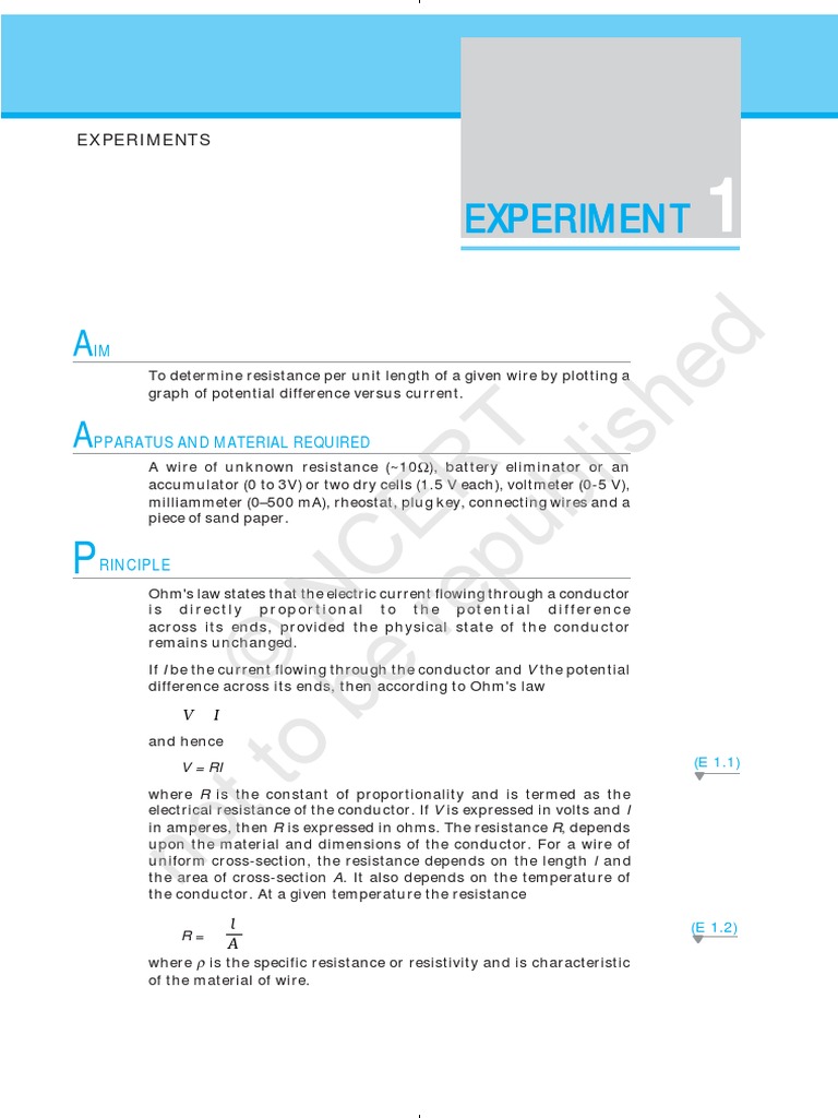 CBSE Physics Lab Manual Part 1 | PDF | Electrical Resistance And ...