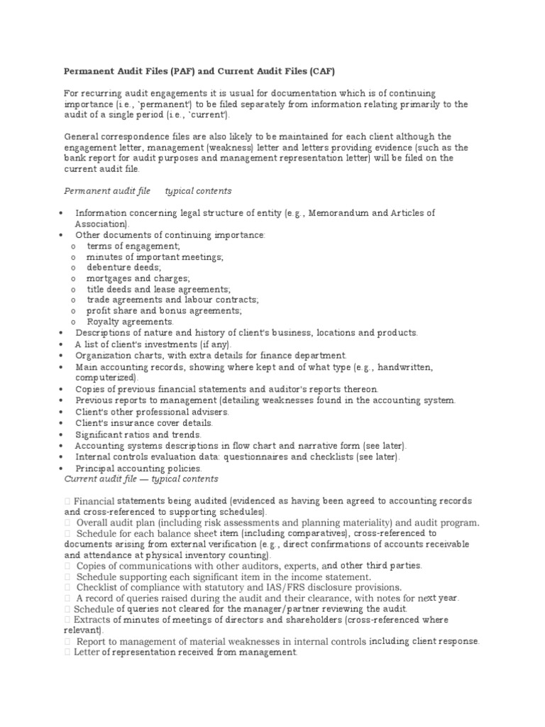 Permanent Audit Files & Current | Download Free PDF | Audit | Auditor's ...