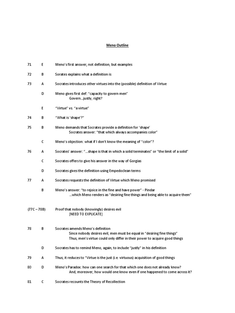 Strauss - Notes On Platos Meno | PDF | Metaphysics | Ethical Principles