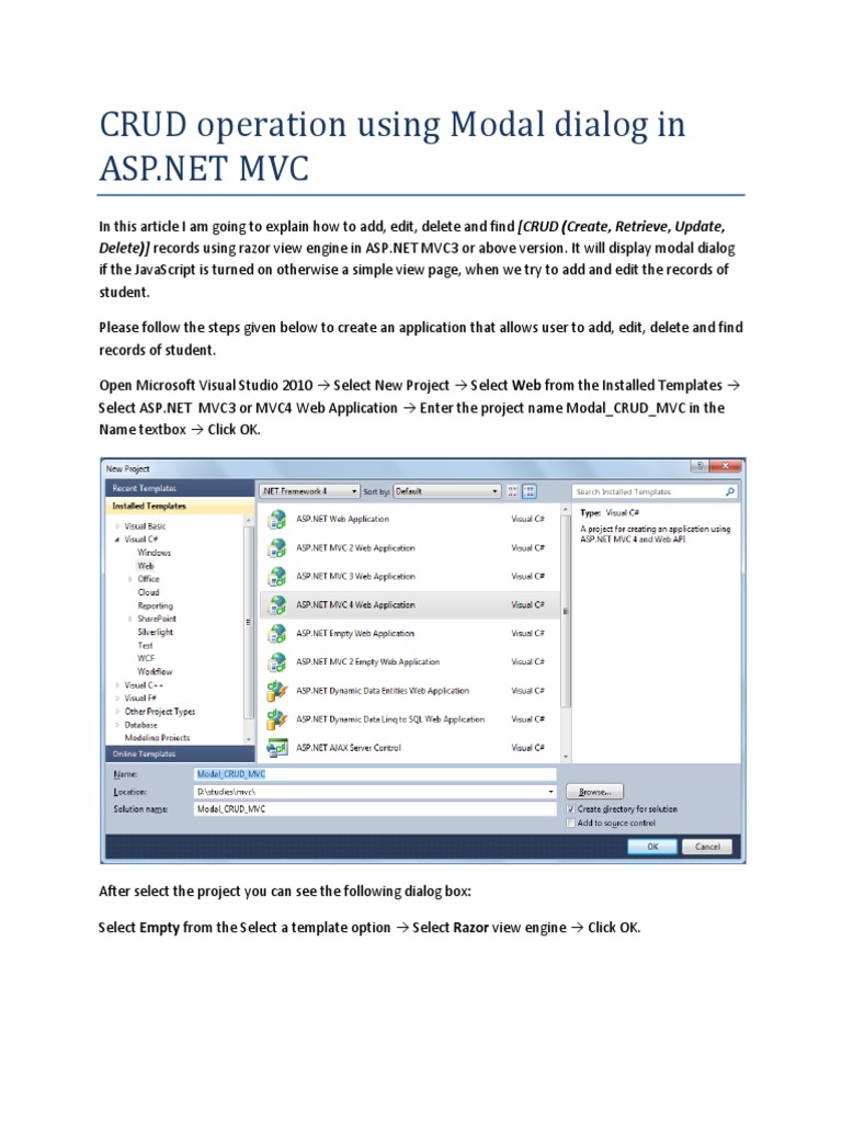 Crud Operation Using Modal Dialog In Mvc Pdf Java Script J Query 