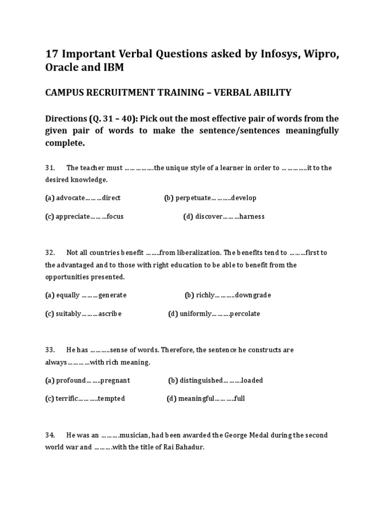 17 Important Verbal Questions | PDF