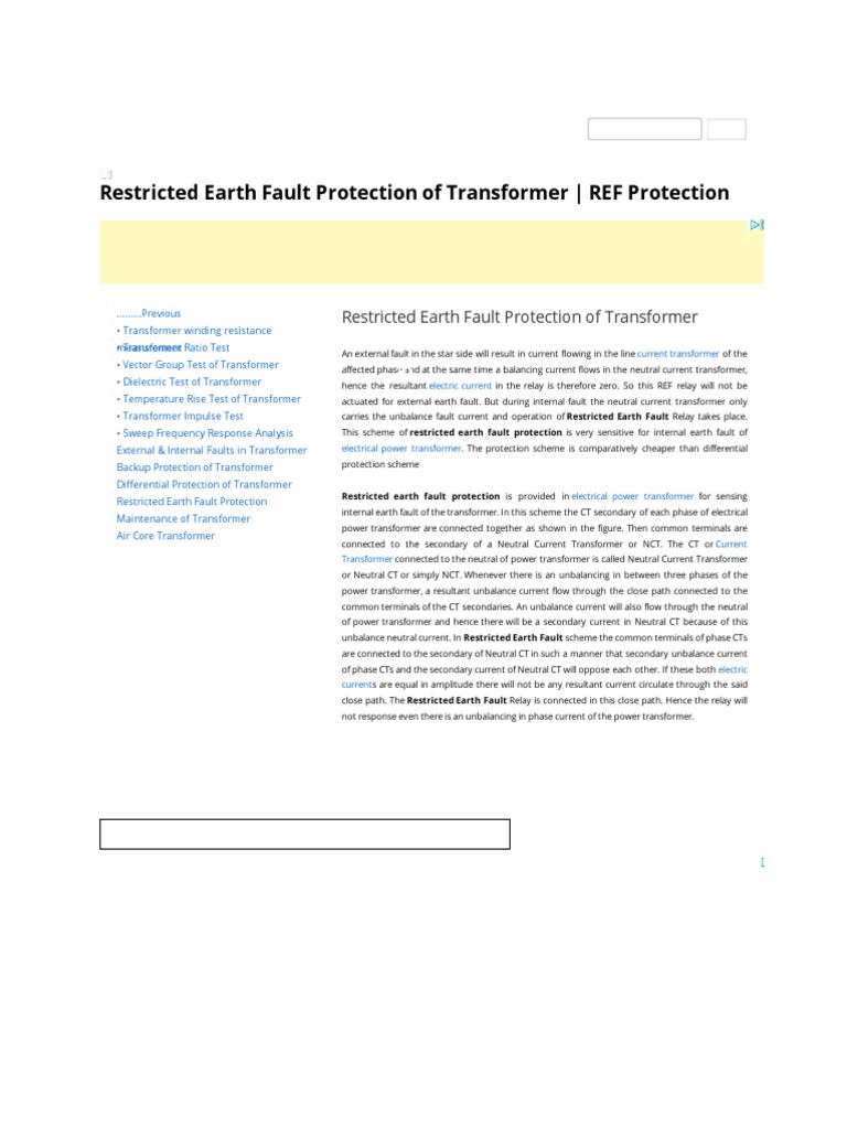 Restricted Earth Fault Protection of Transformer - REF Protection | PDF ...