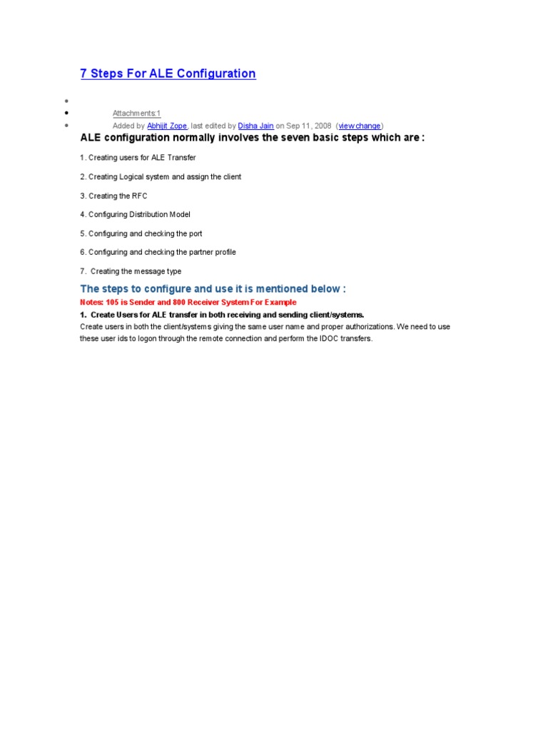 7 Steps For ALE Configuration | PDF