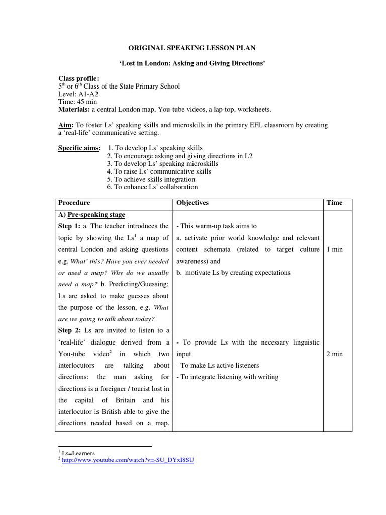 Original Speaking Lesson Plan | PDF