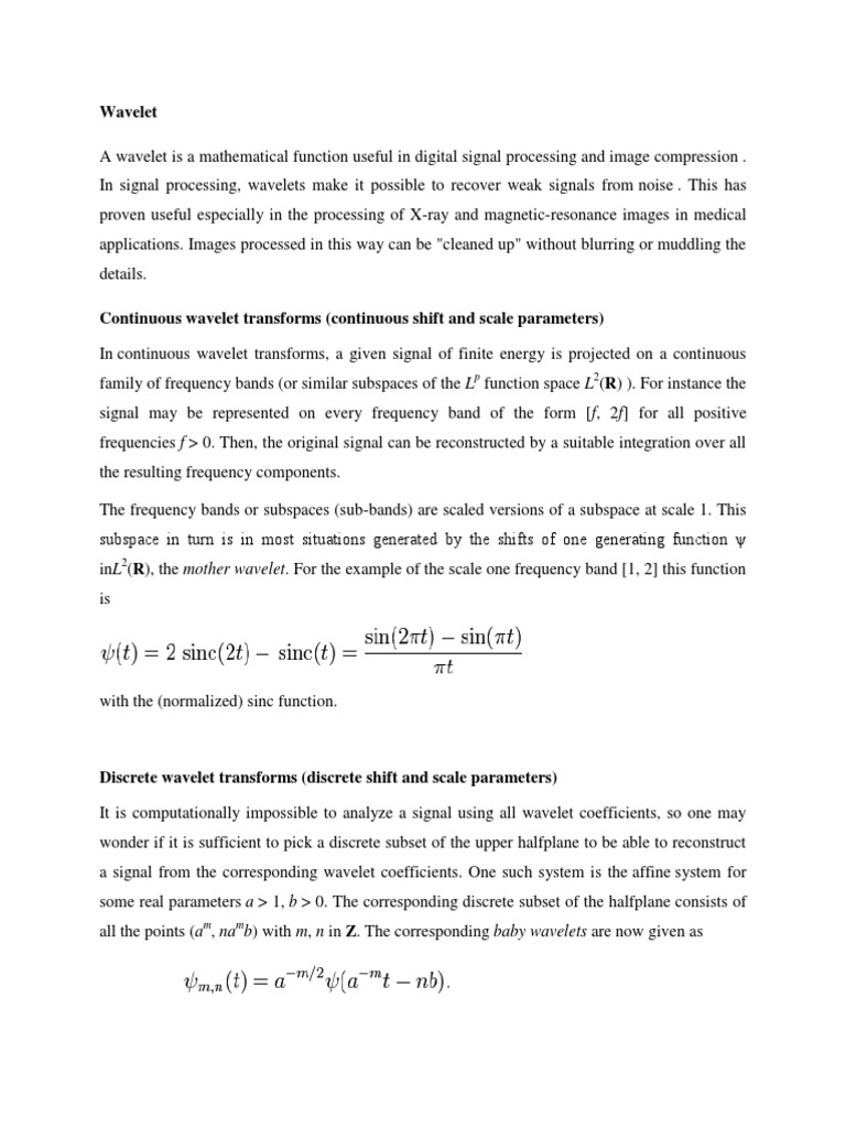 Wavelet: B) With M, N in Z. The Corresponding Baby Wavelets Are Now Given As | PDF | Wavelet ...