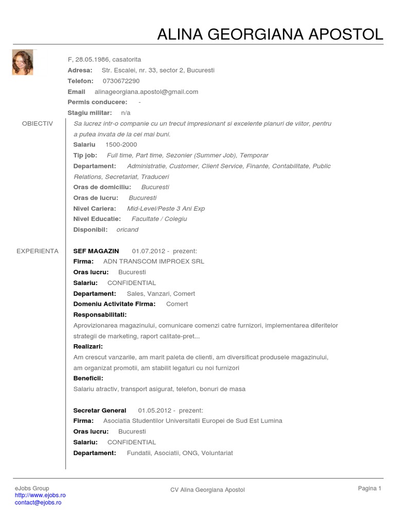 CV Alina Georgiana Apostol | PDF