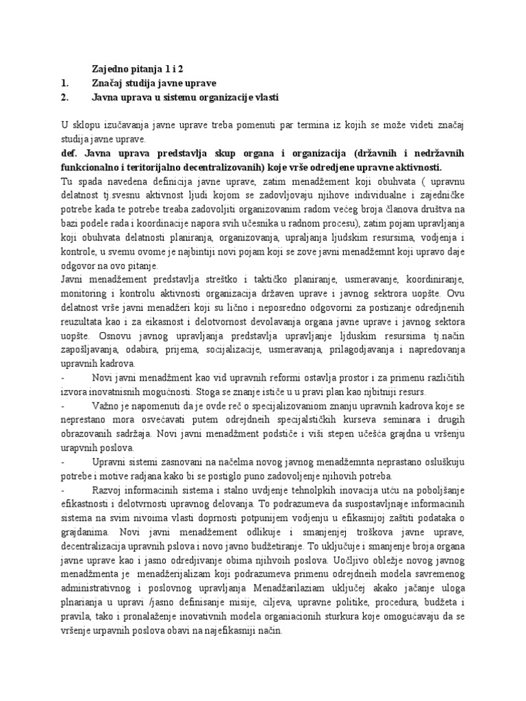 Javna Uprava SKRIPTA | PDF