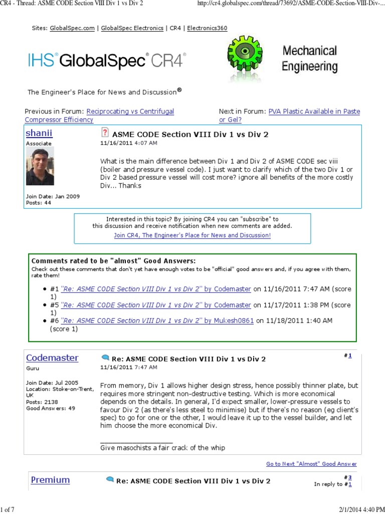 ASME CODE Section VIII Div 1 Vs Div 2 Design Factor | Download Free PDF ...